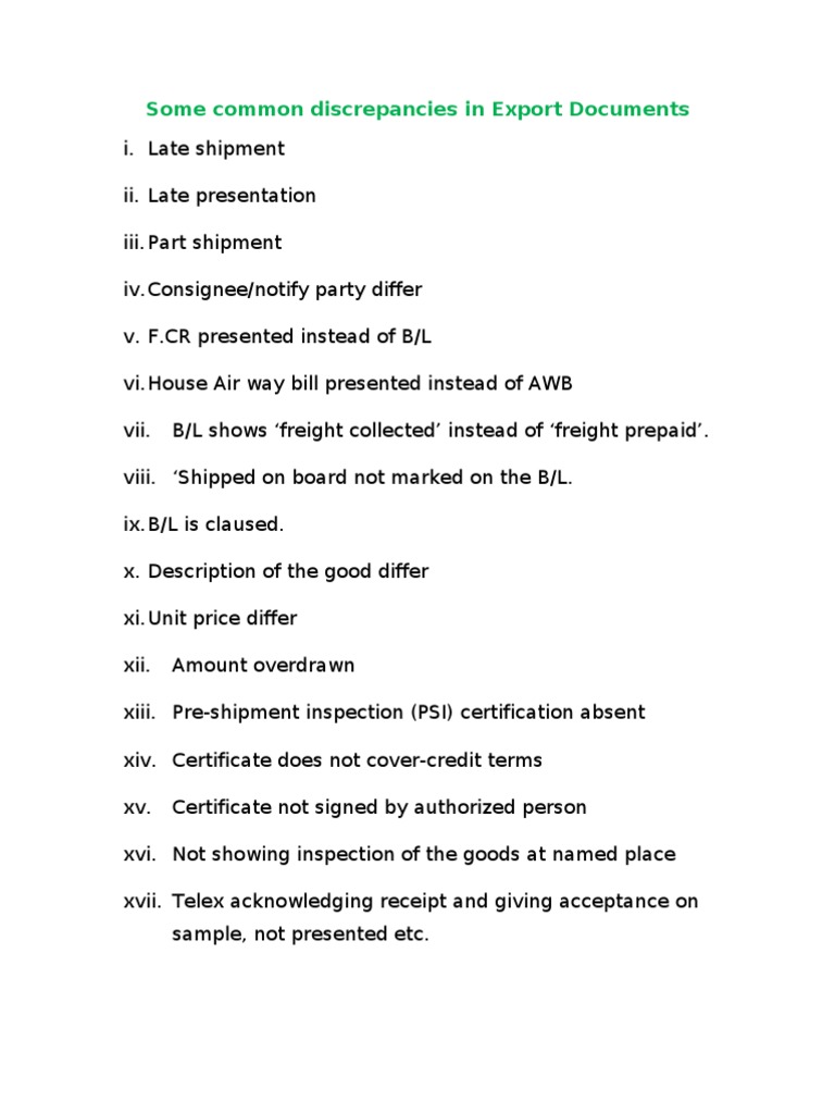 Common Export Document Discrepancies | PDF