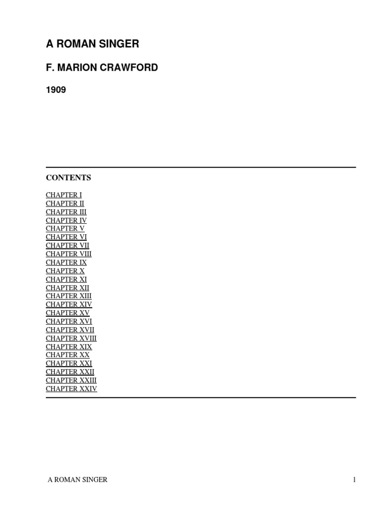 A Roman Singer by Crawford, F. Marion (Francis Marion), 1854-1909 | PDF ...