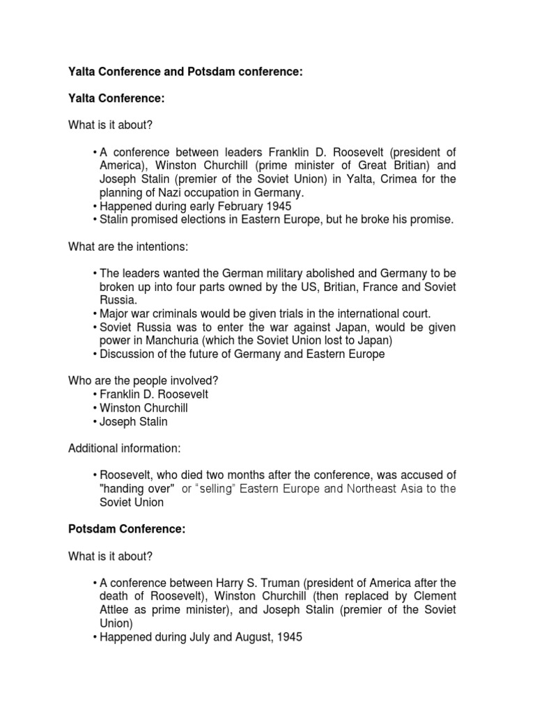 Yalta and Potsdam Conference | PDF | Soviet Union–United States ...