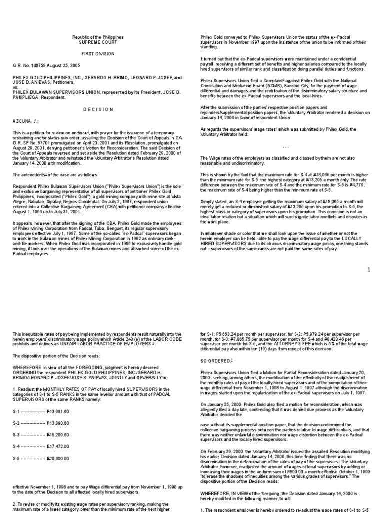 09 Philex Gold Phils. Inc. v. Philex Bulawan Supervisors Union (2005 ...