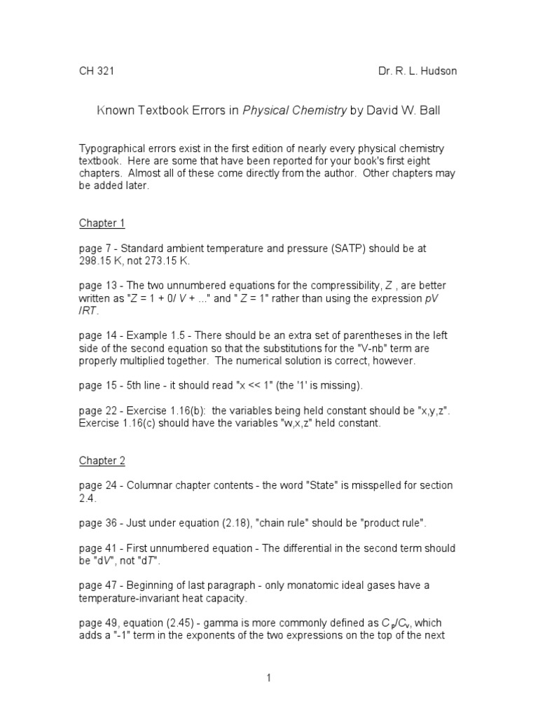 Textbook Errors Chpts 1 8 PDF | PDF | Mole (Unit) | Equations