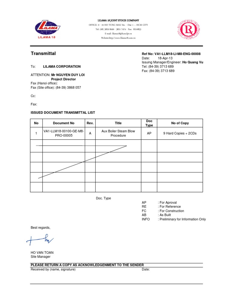 Document Transmittal for Aux Boiler Procedure | PDF | Business