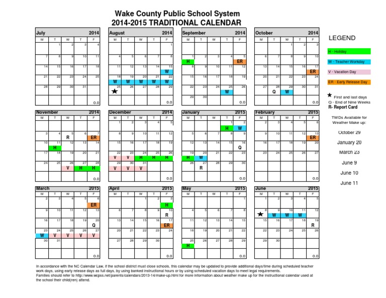 Wake County Traditional Calendar 2014-15 | PDF