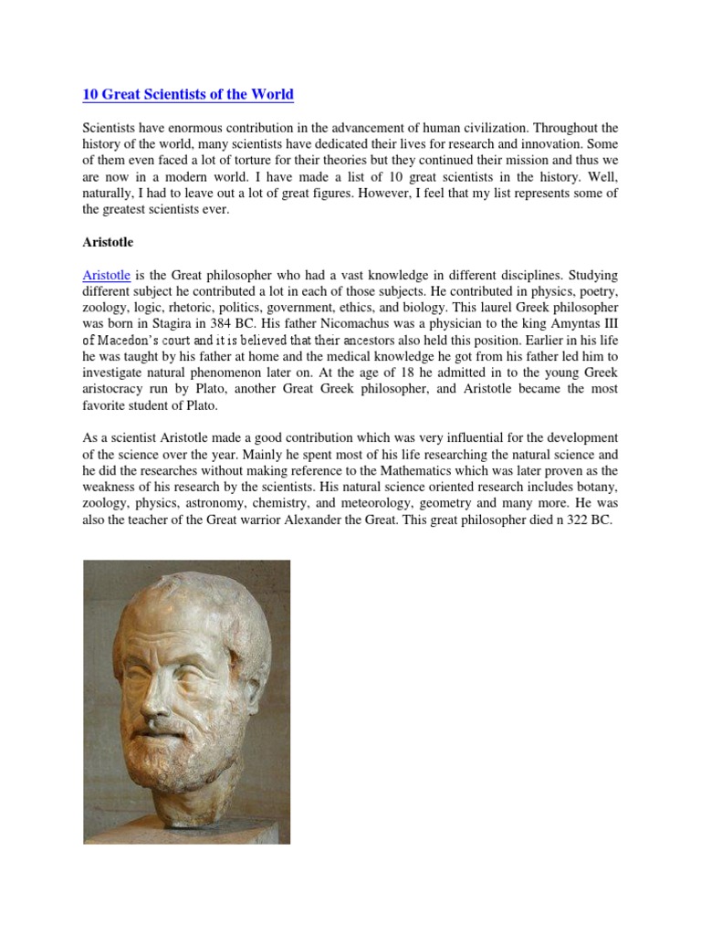 10 Great Scientists of The World: Aristotle | PDF | Steam Engine ...