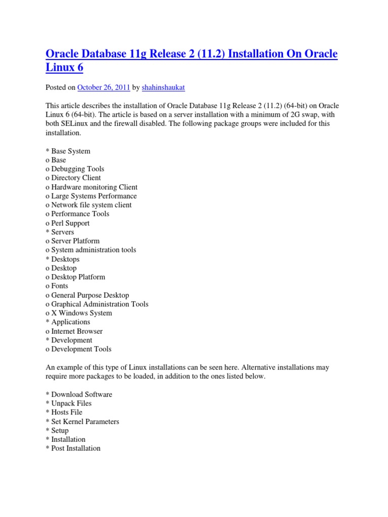 Oracle Database 11g Release 2 Installation Pdf Oracle Database Installation Computer 