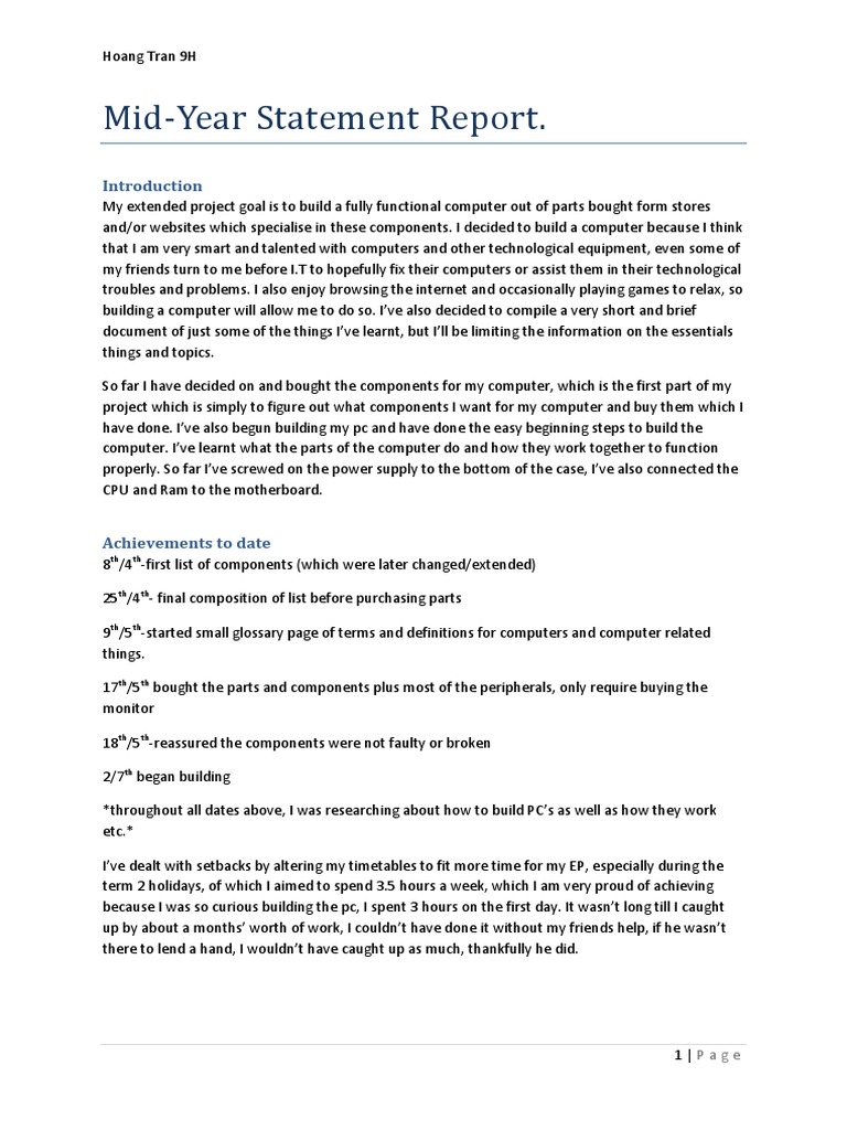 Mid Year Statement Report | PDF | Curiosity | Personal Computers