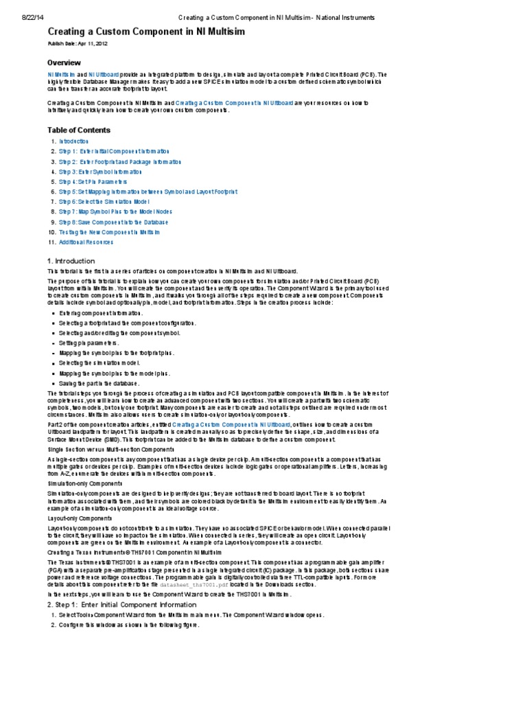 Creating A Custom Component in NI Multisim - National Instruments | PDF | Spice | Amplifier