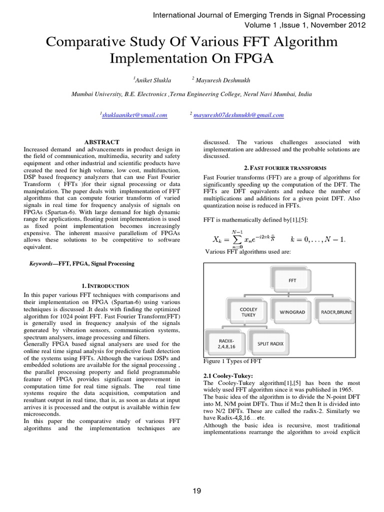 Comparative Study of Various FFT Algorithm Implementation On FPGA | PDF ...