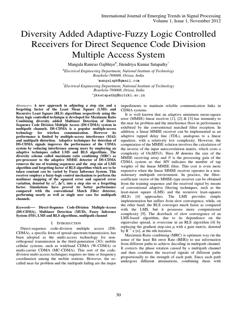 Diversity Added Adaptive Fuzzy Logic Controlled Receivers For Direct Sequence Code Division