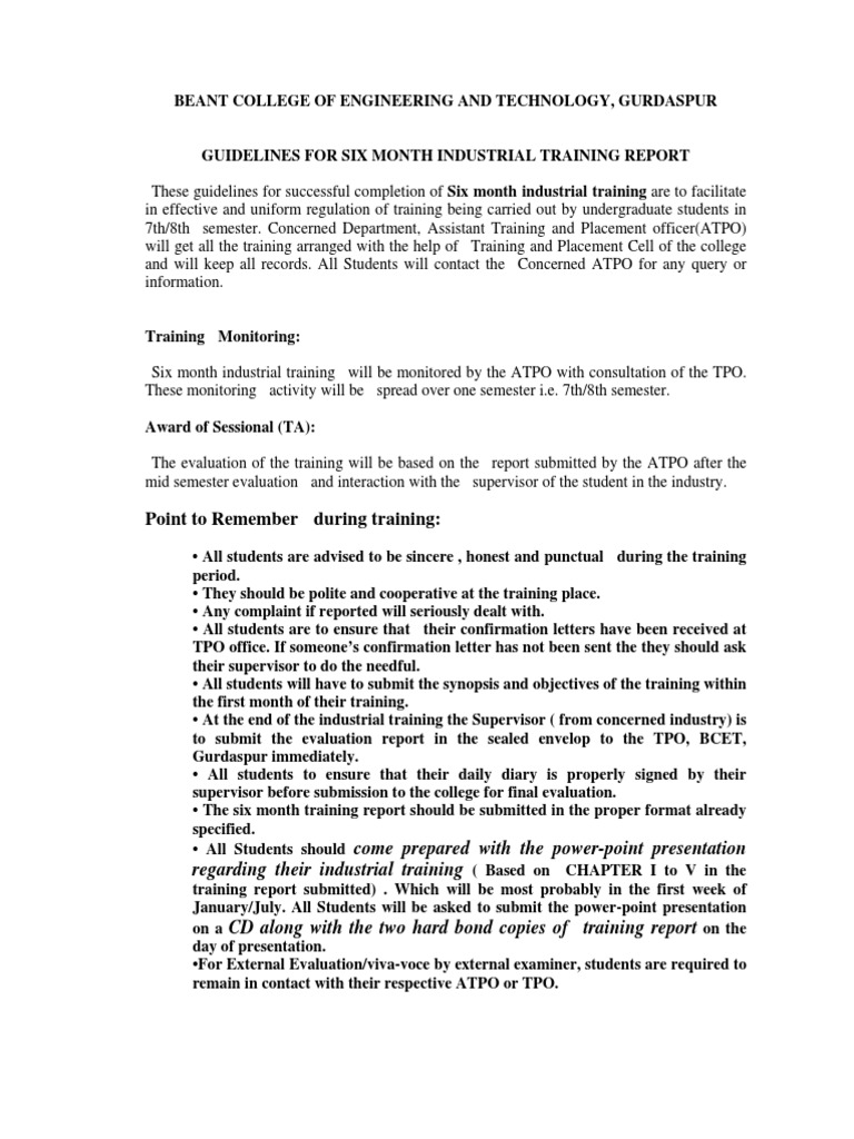 Guidelines For Sixmonth Training | PDF