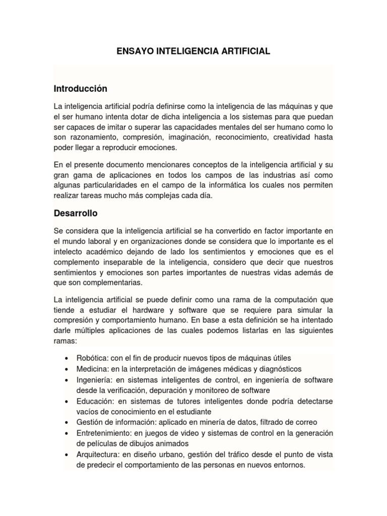 Ensayo Inteligencia Artificial | PDF