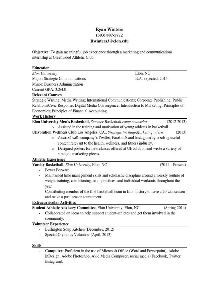807-5772 Rwinters3@elon - Edu: Ryan Winters | PDF | Career & Growth