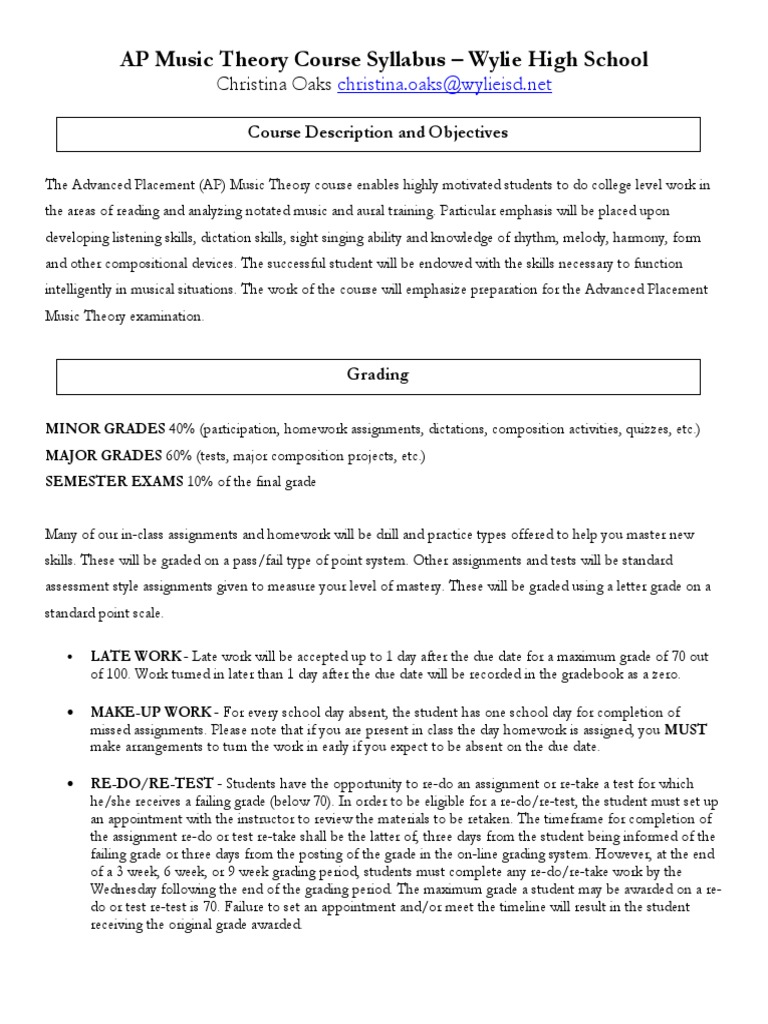 Whs Ap Music Theory Syllabus | PDF | Chord (Music) | Harmony