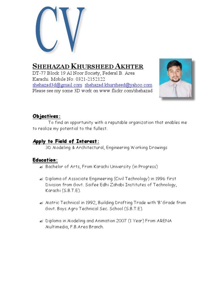3D Modeler CV of Shehazad Akhter | PDF | 3 D Computer Graphics | Microsoft