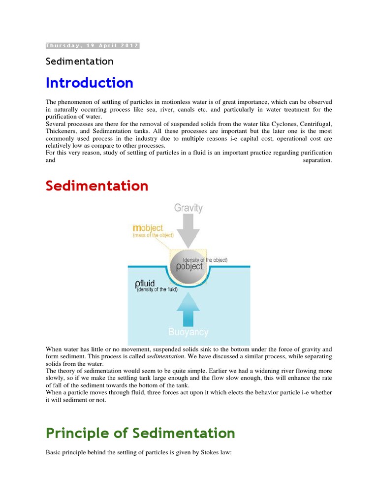 Principle of Sedimentation | PDF | Physical Sciences | Chemical Engineering