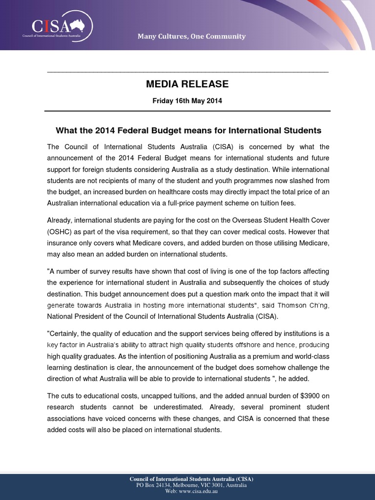 Federal Budget | PDF | International Student | Australia