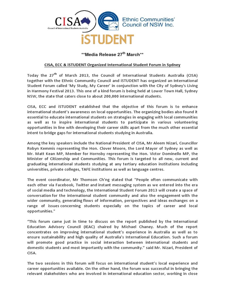 International Student Forum 2013 in Sydney | PDF | International ...