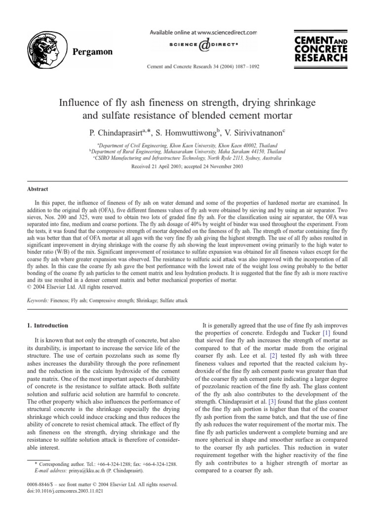 Influence of Fly Ash Fineness On Strength, Drying Shrinkage and Sulfate ...