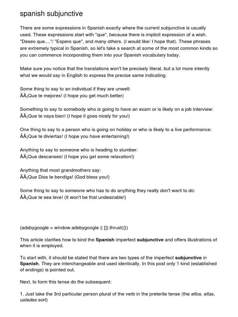 Spanish Subjunctive: Spanish. They Are Interchangeable and Used ...