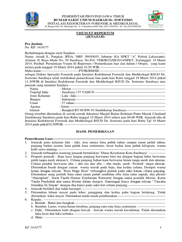 Contoh Visum Et Repertum | PDF