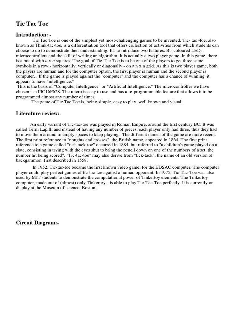 Tic Tac Toe Game Explained | PDF | Computer Engineering | Electronic Engineering