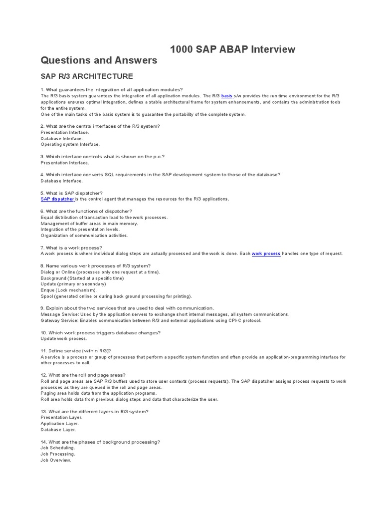 1000 SAP ABAP Interview QuesDASDions and Answers | PDF | Subroutine ... 1000 SAP ABAP Interview QuesDASDions and Answers | PDF | Subroutine ...