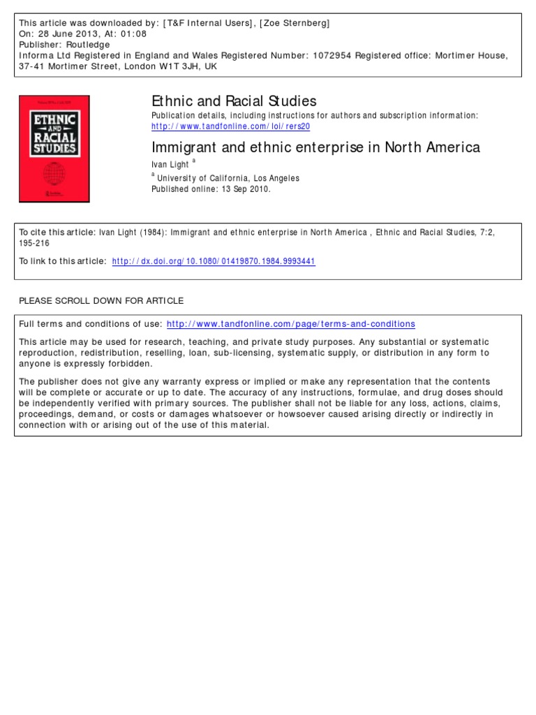 Ethnic and Racial Studies | PDF | Entrepreneurship | Immigration