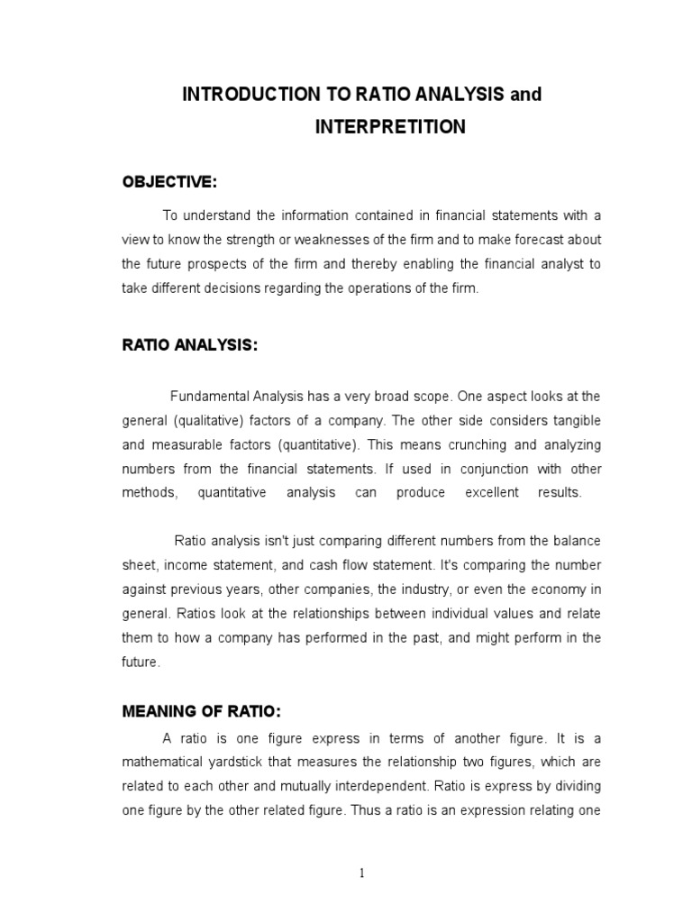 Introduction To Ratio Analysis and Interpretition: Objective | PDF ...