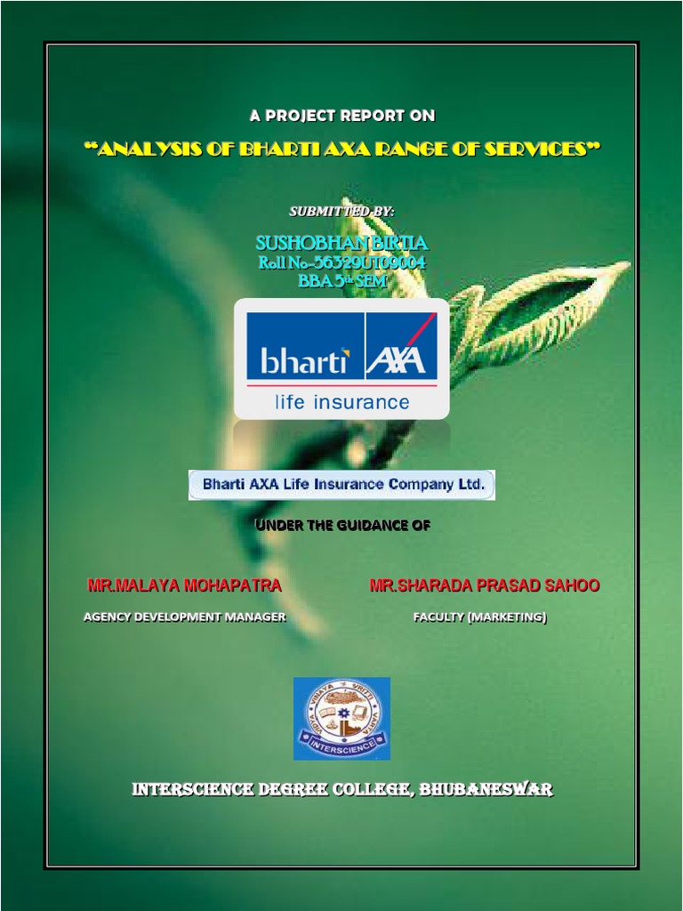 A Project Report On Bharti AXA Life Insurance Co | PDF | Insurance ...
