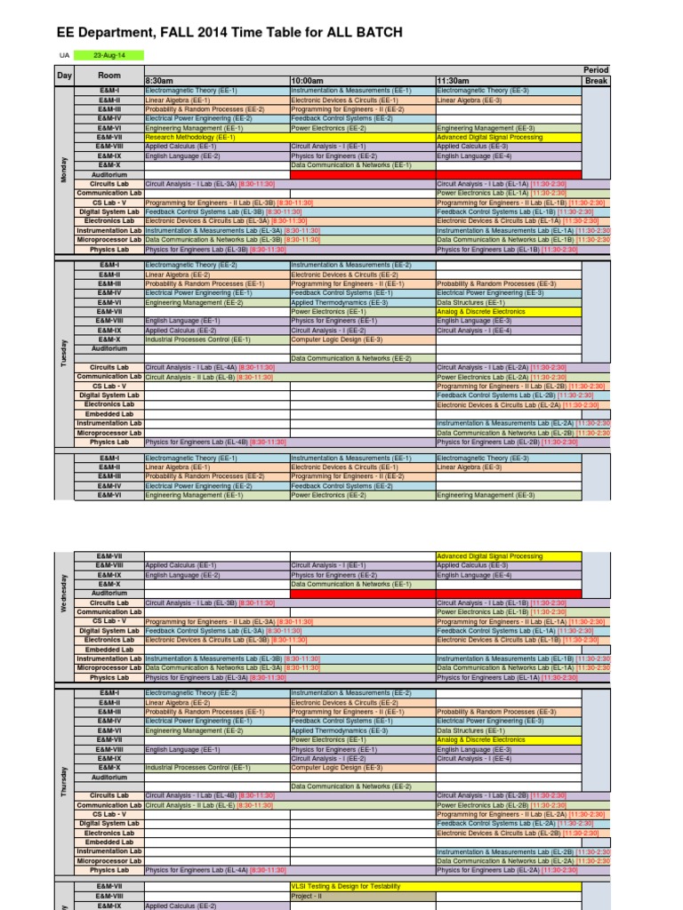 EE Time Table (F-14) (23aug14) | PDF | Computers