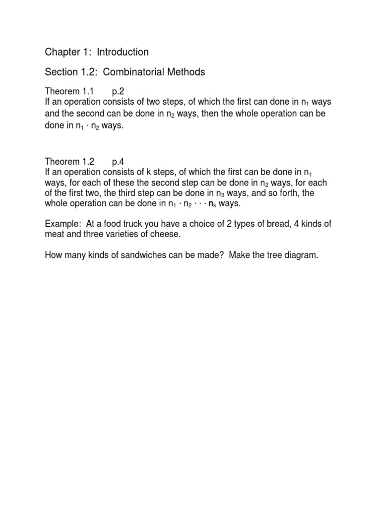 Chapter 1 Introduction Section 1 2 Combinatorial Methods Pdf Permutation Combinatorics