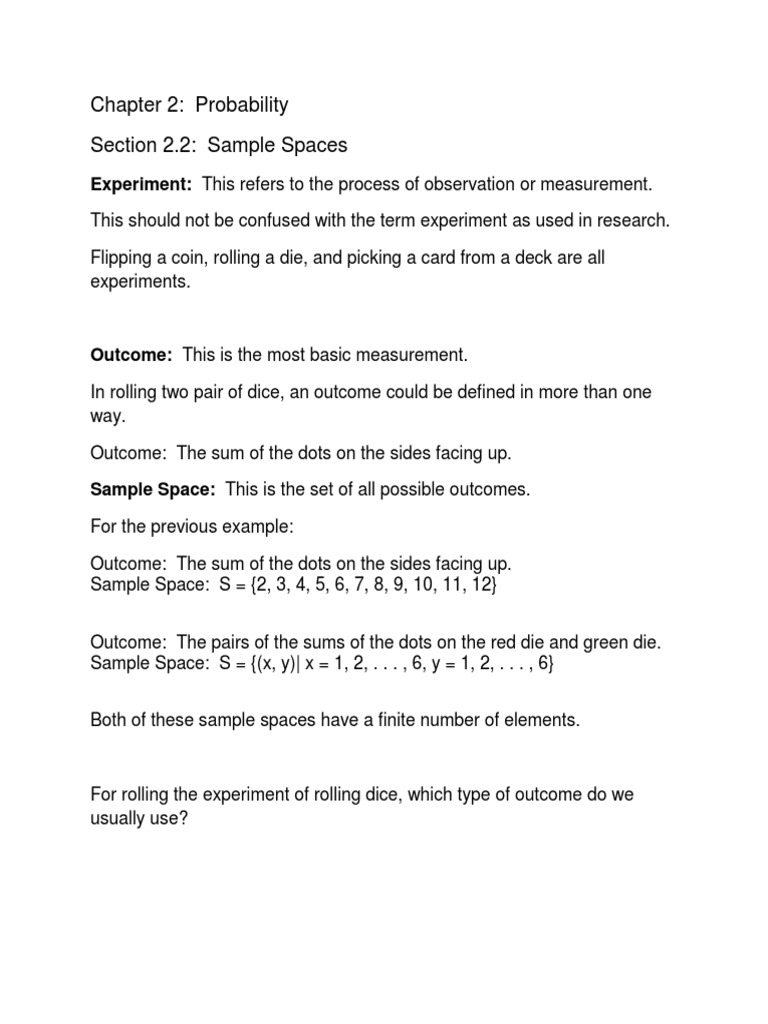 Chapter 2: Probability Section 2.2: Sample Spaces | PDF