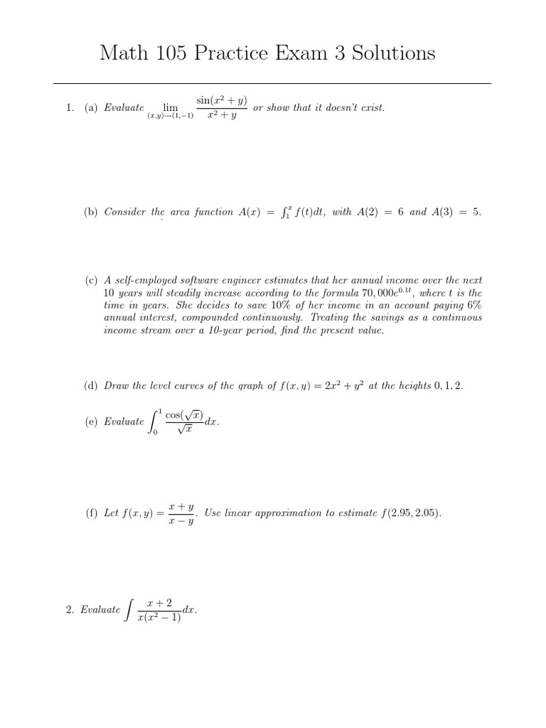 Math 105 Practice Exam 3 Solutions | PDF | Teaching Mathematics ...