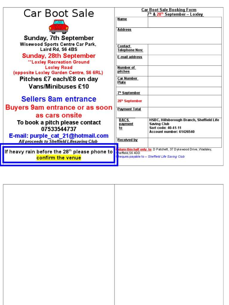 Sheffield Car Boot Sale Details | PDF