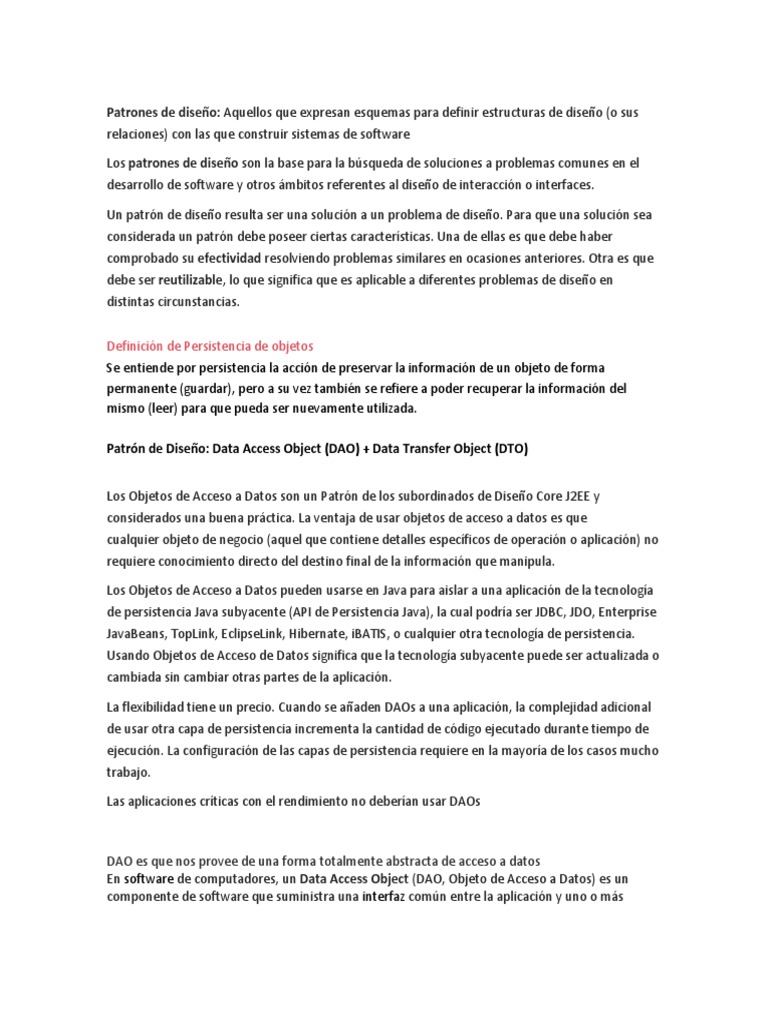 Patrón de Diseño DAO y DTO | PDF | Bases de datos | Java (lenguaje de ...