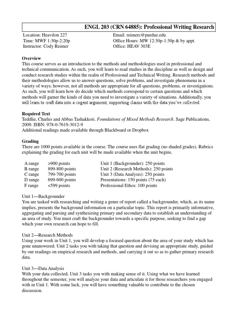 ENGL 203 (CRN 64885) : Professional Writing Research | PDF | Academic ...