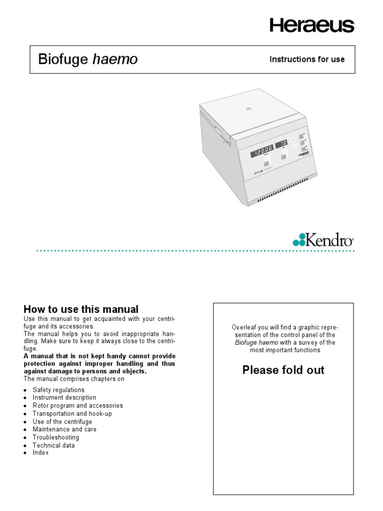 Heraeus Biofuge Haemo - User Manual | Centrifuge | Centrifugation
