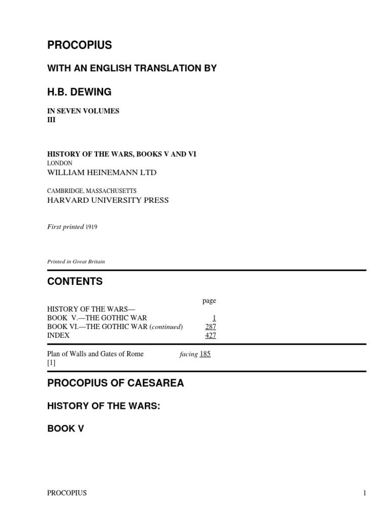 ProcopiusHistory of The Wars, Books V. and VI. by Procopius | PDF ...