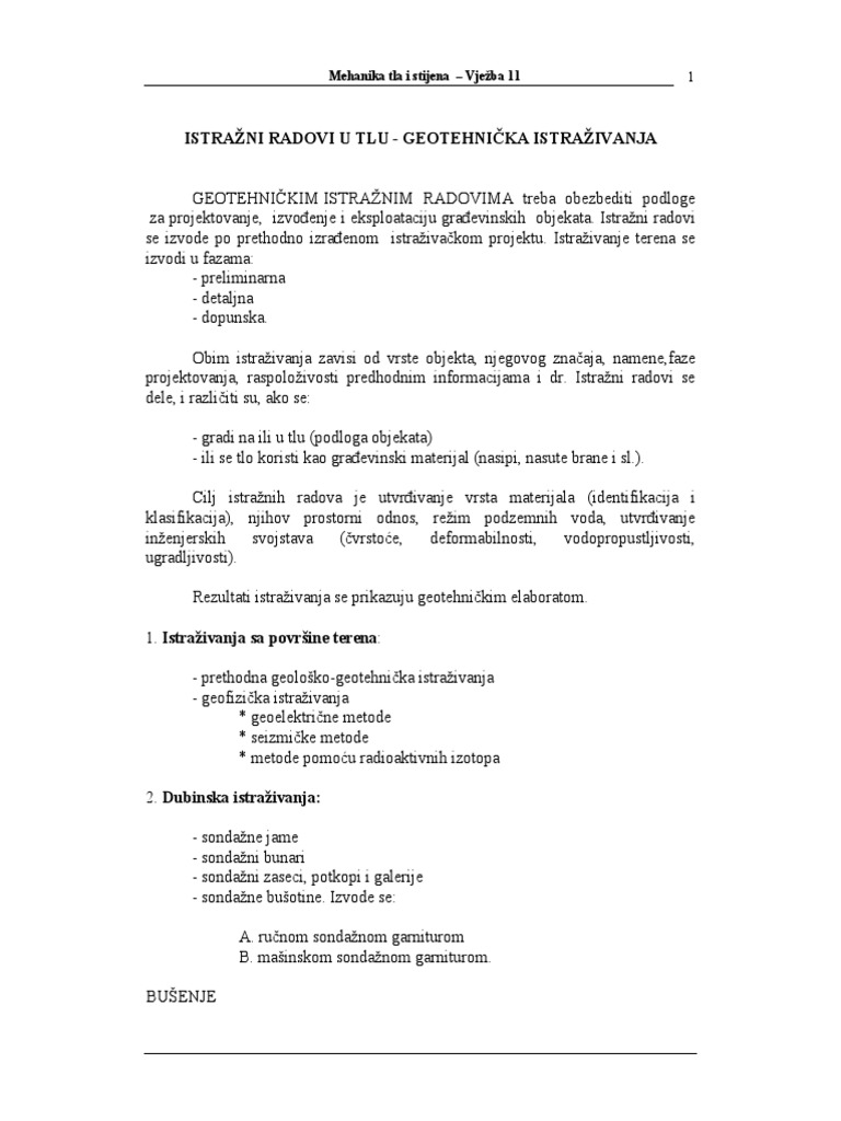 74 - MHT Vjezba Br.11 - Istrazni Radovi U Tlu Geotehnicka Istrazivanja | PDF