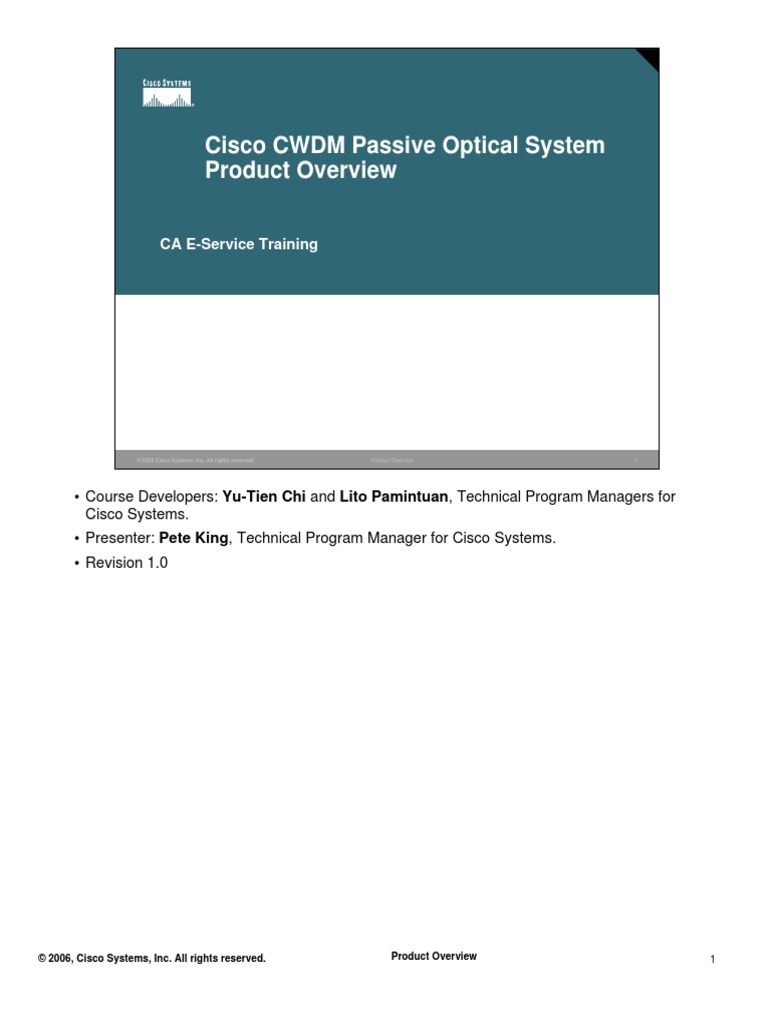 Cisco CWDM Passive Optical System Product Overview: CA E-Service ...