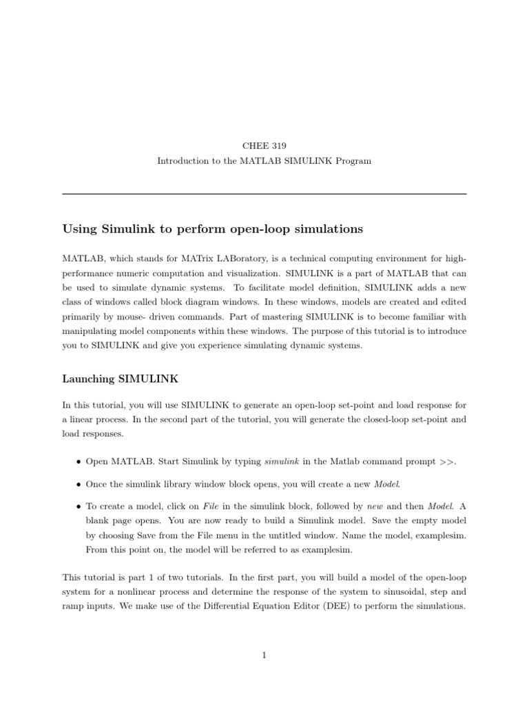 Using Simulink To Perform Open-Loop Simulations | PDF | Matlab | Simulation