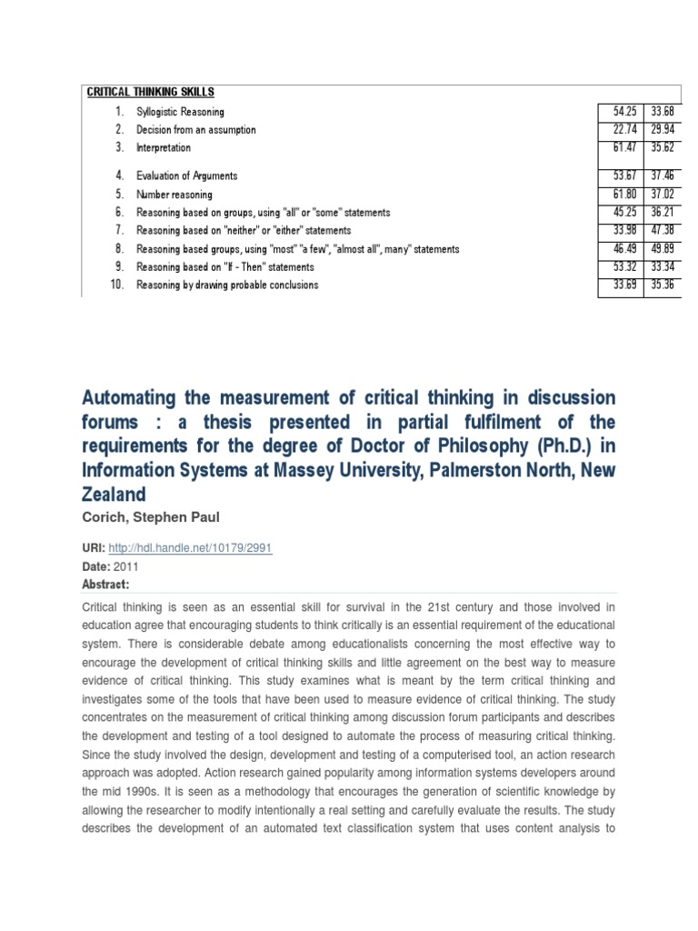 Critical Thinking Skills: Corich, Stephen Paul | PDF | Critical ...