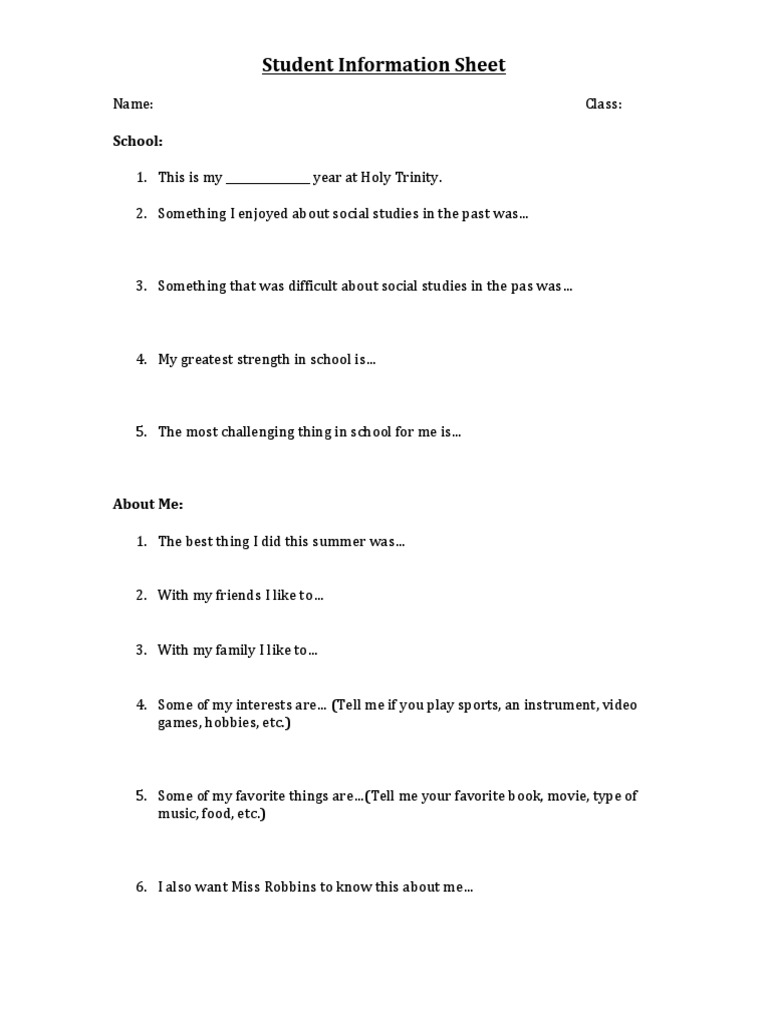 Student Information Sheet PDF