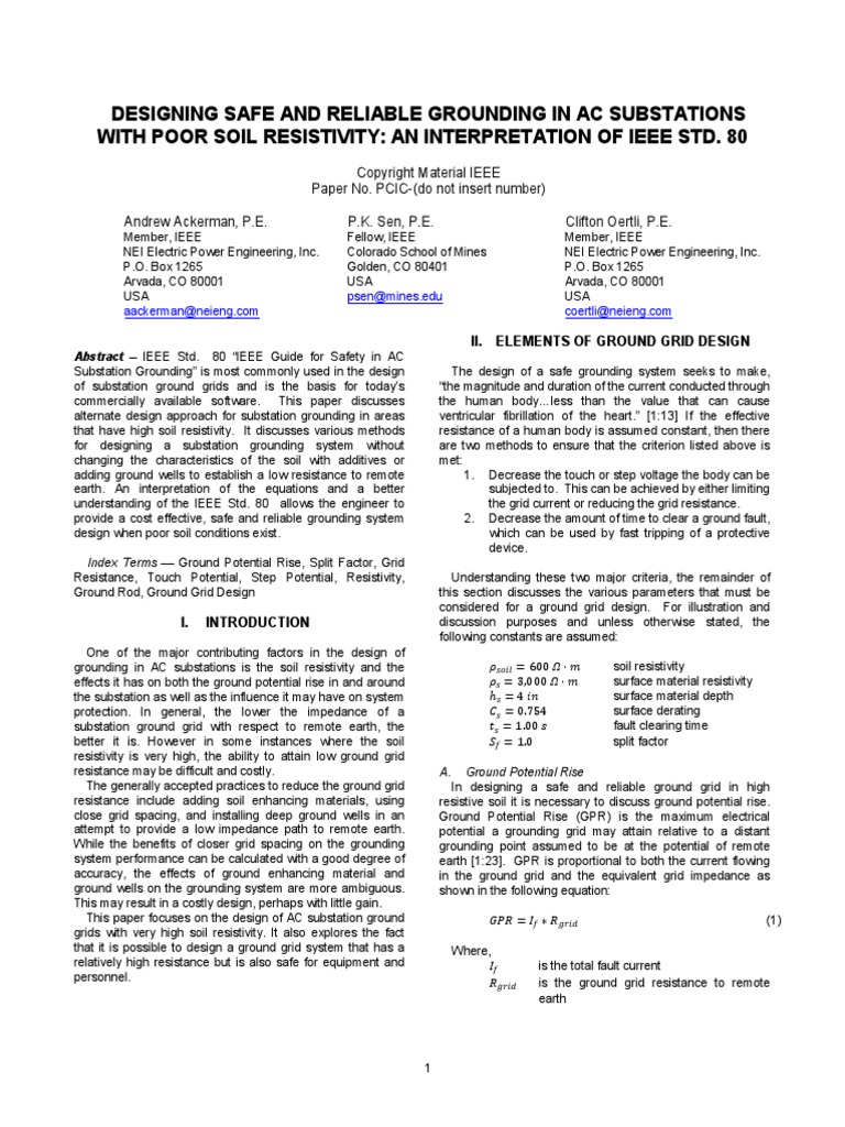 Designing Safe and Reliable Grounding in AC Substations With Poor Soil ...