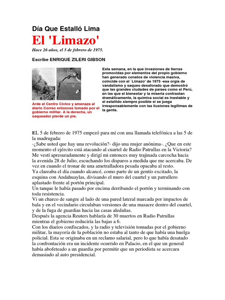 El Limazo. Por Enrique Zileri Gibson | PDF | Tanques | Violencia