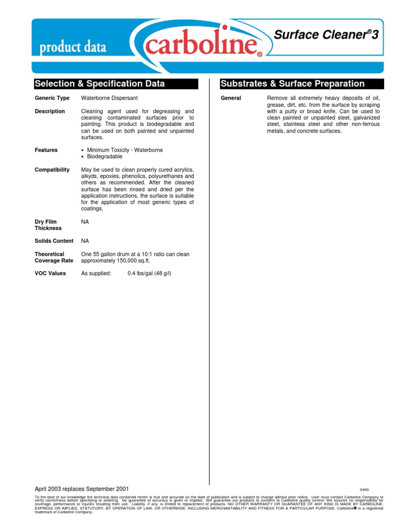 Surface Cleaner 3: Selection & Specification Data Substrates & Surface ...
