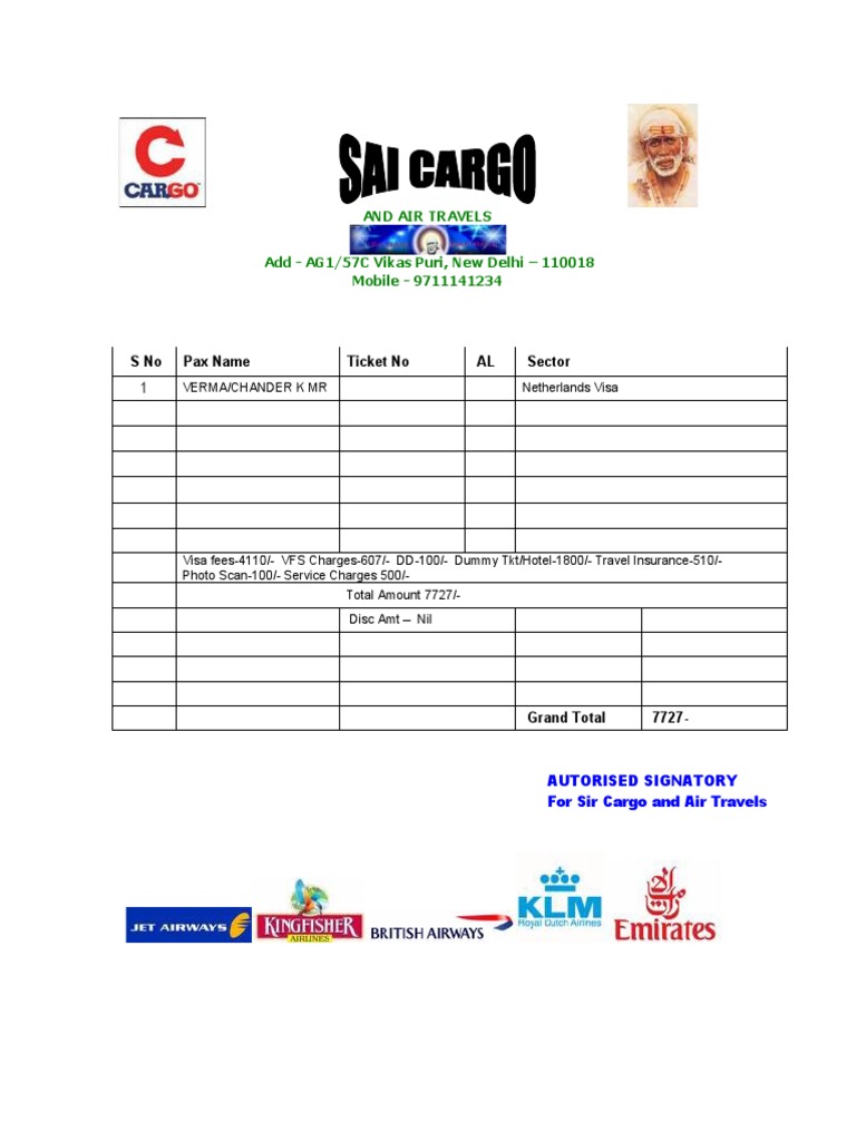 Travel Services Invoice | PDF