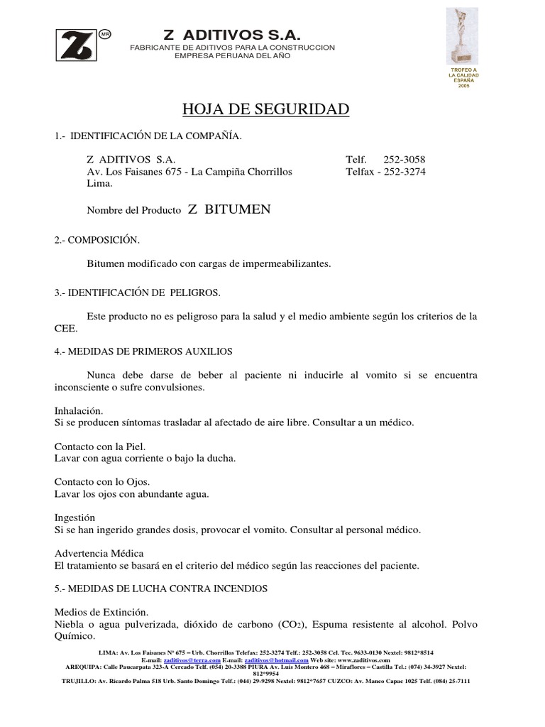 Msds Bitumen | PDF | Toxicidad | Química