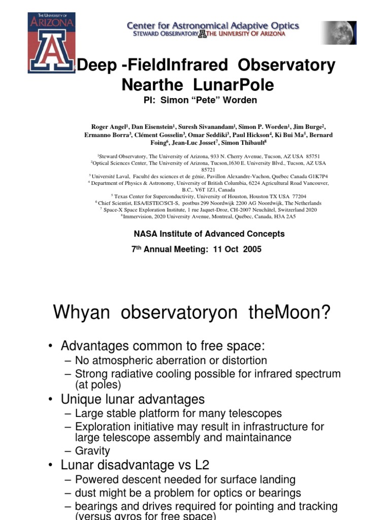Adeep - Fieldinfrared Observatory Nearthe Lunarpole: Pi: Simon "Pete ...